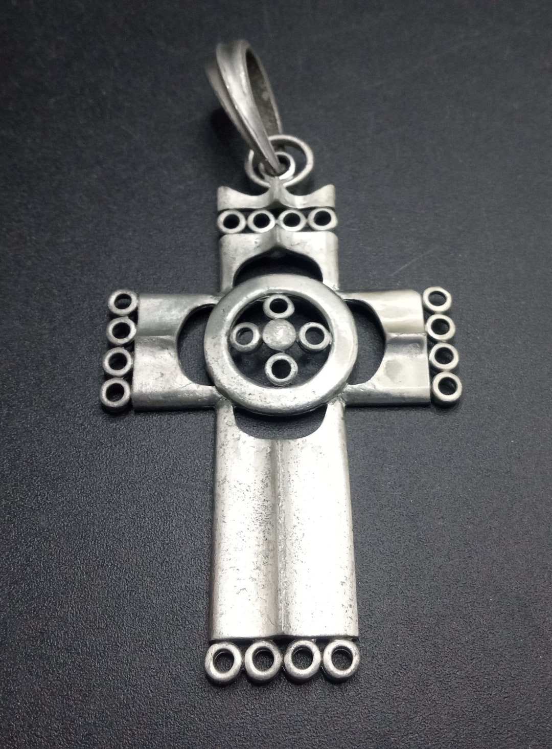 ART Vintage Designer Signed Large Silver Tone Cross Pendant, 1960's ...