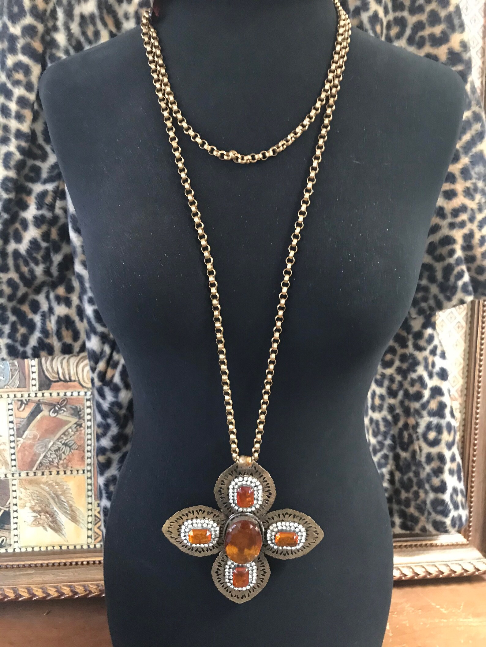 Darren Manus....nyc Designer Huge Rhinestone Glass Large Pendant Long ...