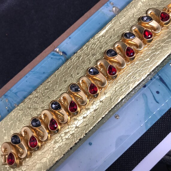 Red rhinestone bracelet, 1950s jewelry high-end stunn… - Gem