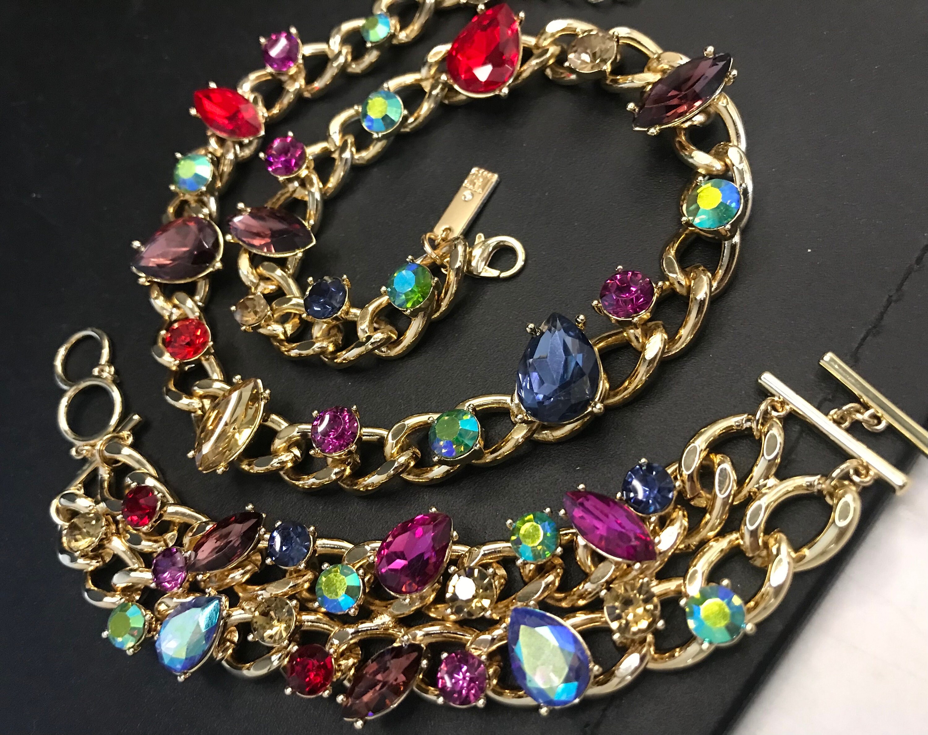 Vintage Necklace Bracelet Jewelry Set, 1990s Rhinestone Jewelry ...
