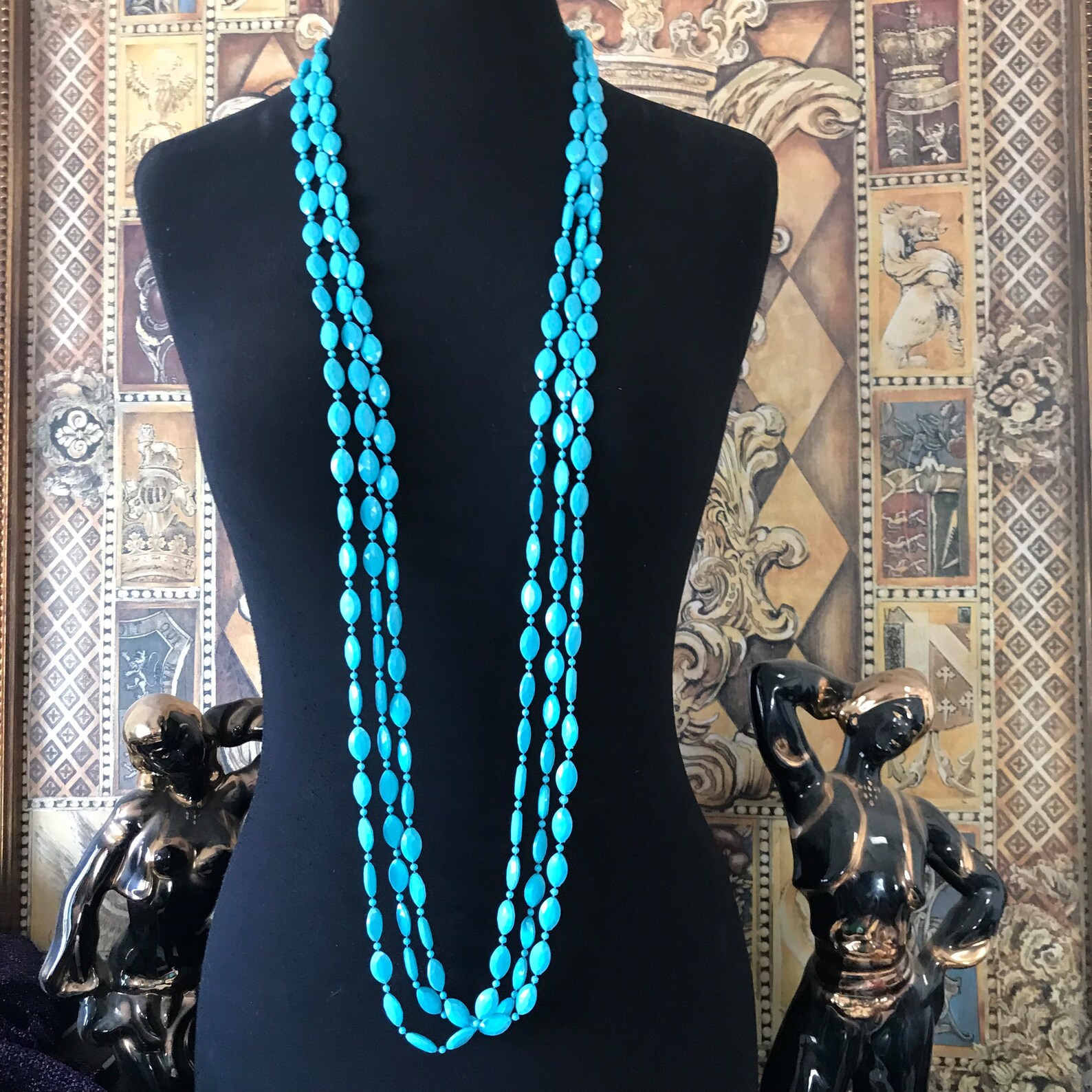 Vintage Aqua Blue Flapper Length Necklace Mad Men Mod Mid - Etsy