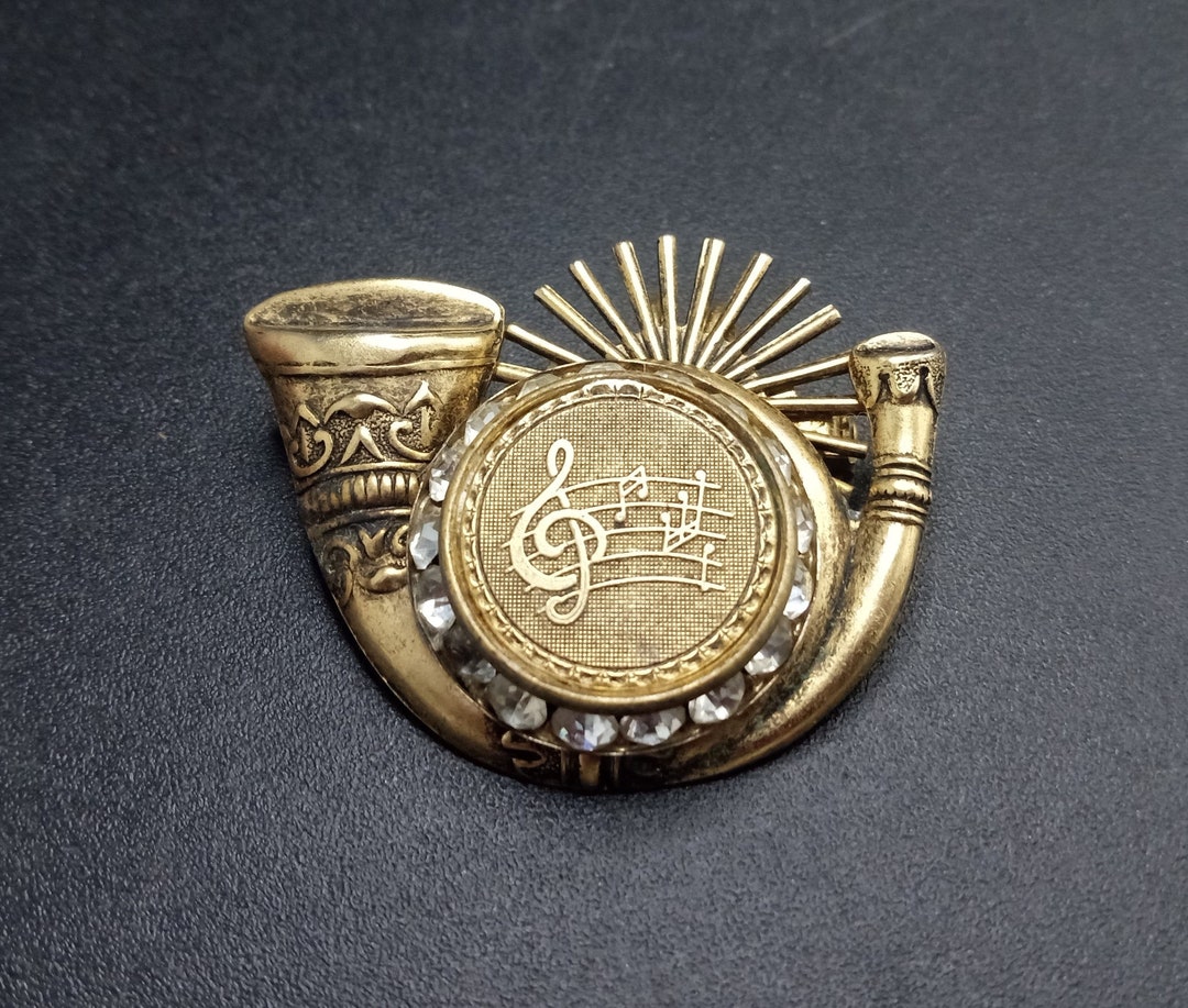 Vintage Rhinestone Musical Instrument Horn Brooch Pin 1960's 1970's - Etsy