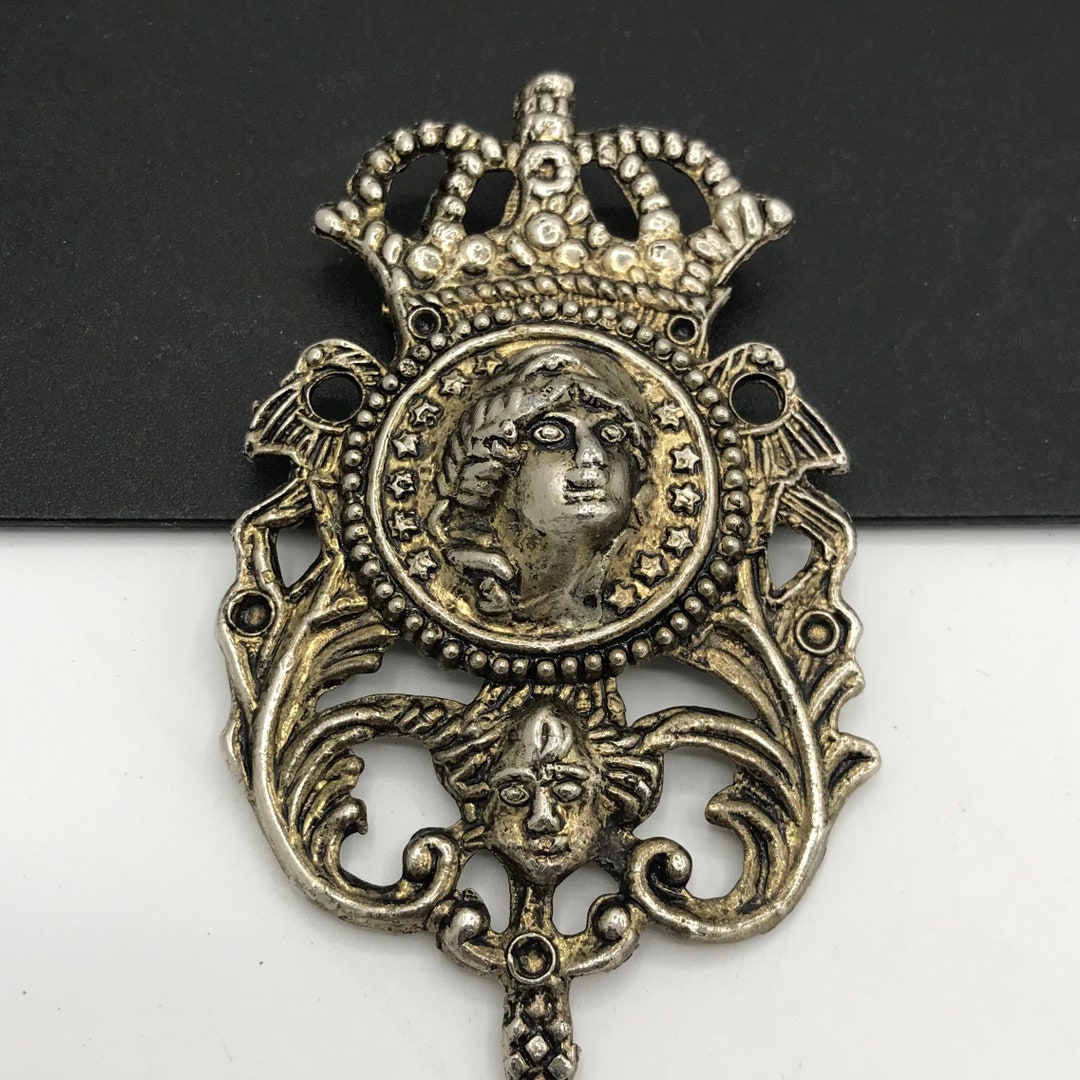 Vintage Crown Faces Crest Shield Coat of Arms Brooch, 1960's ...