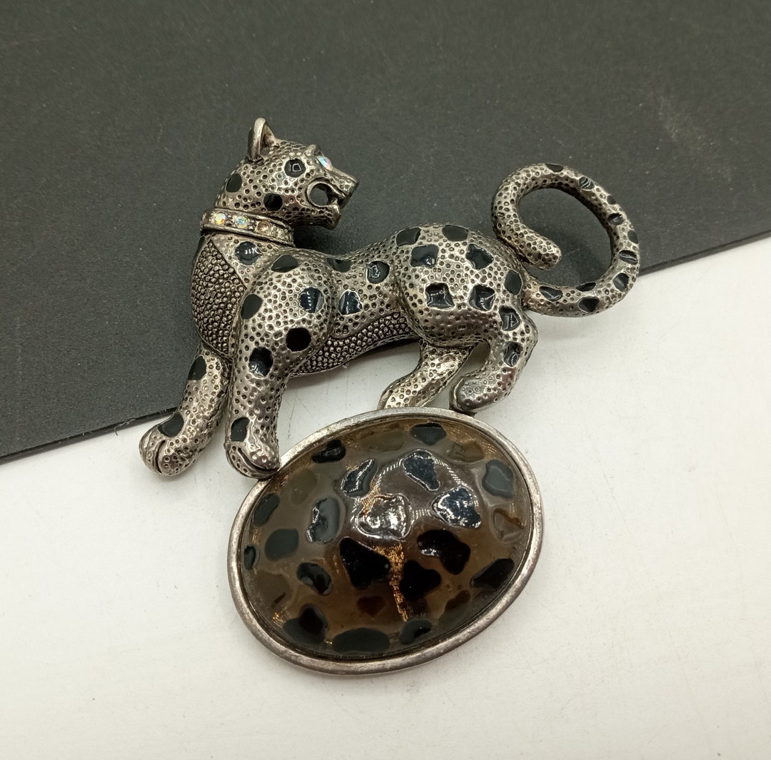 Vintage Rhinestone Leopard Brooch Pin, 1980's Cat Jewelry - Etsy