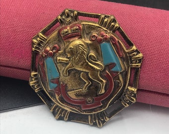 Lion Shield Brooch, 1950's 1960's Vintage Heraldic Lion Crest Pin ...