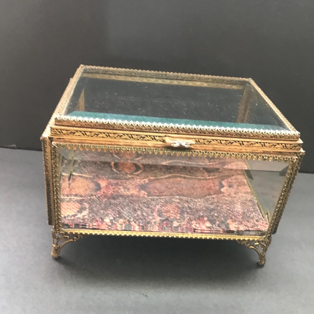 Vintage Large Glass Jewelry Box 1950's 1960's Collectible Home Decor ...
