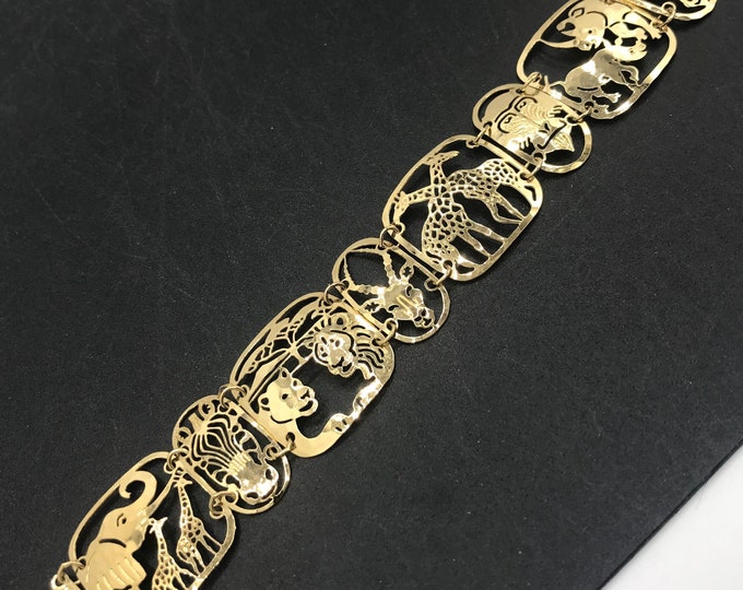WILD BRYDE African Safari ANIMAL Lion Elephant Giraffe Gold Tone Link ...