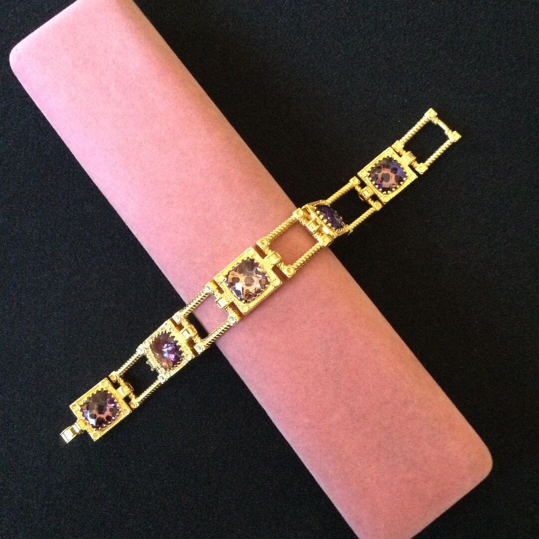 Rebecca Italian Designer Signed Vintage Purple Glass Cabochon & Gold ...