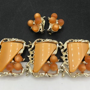 PAM Designer Signed Jewelry Set, Vintage Orange Lucite Bracelet Earring ...