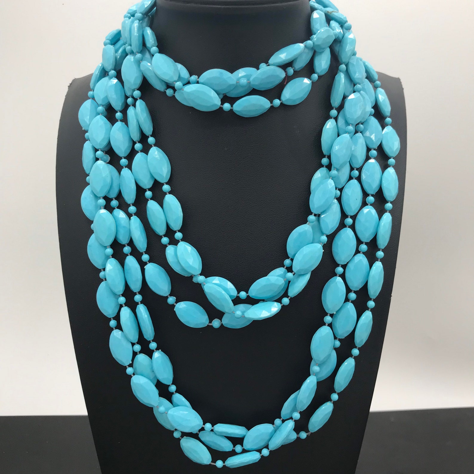 Vintage Aqua Blue Flapper Length Necklace Mad Men Mod Mid - Etsy