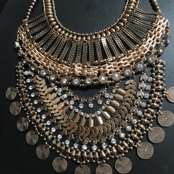 Vintage Rhinestone Huge Statement Bib Necklace - Gem