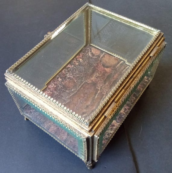 Vintage Large Glass Jewelry Box 1950's 1960's Collect… - Gem