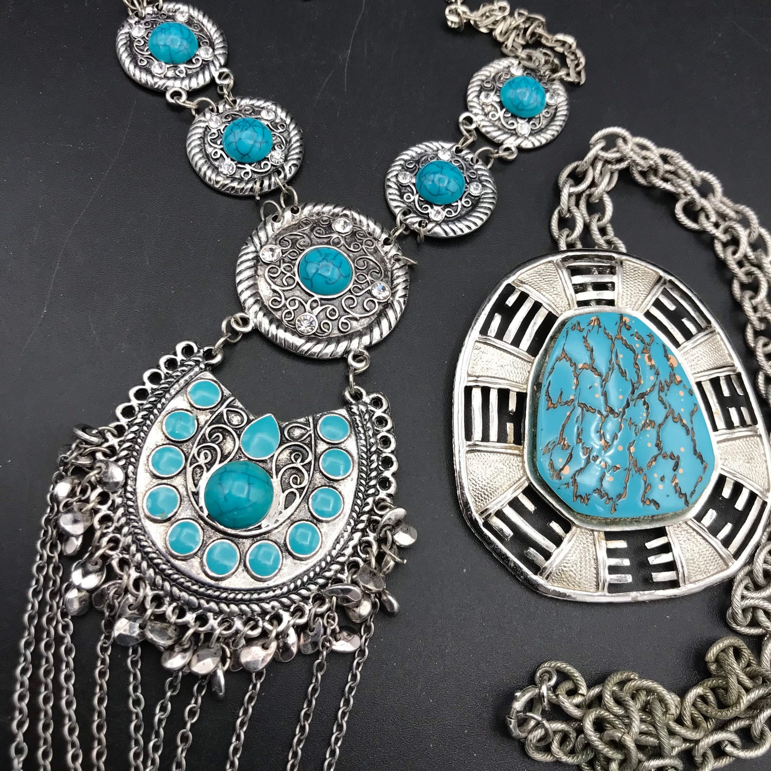 Lot of 2 Faux Turquoise Pendant Necklaces - Etsy