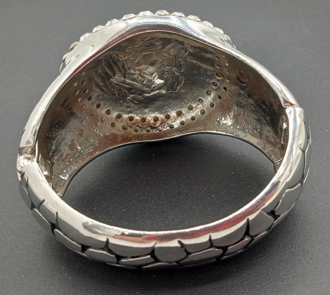 Vintage Huge Rhinestone Lion Clamper Bracelet, Big Bold Bracelet ...