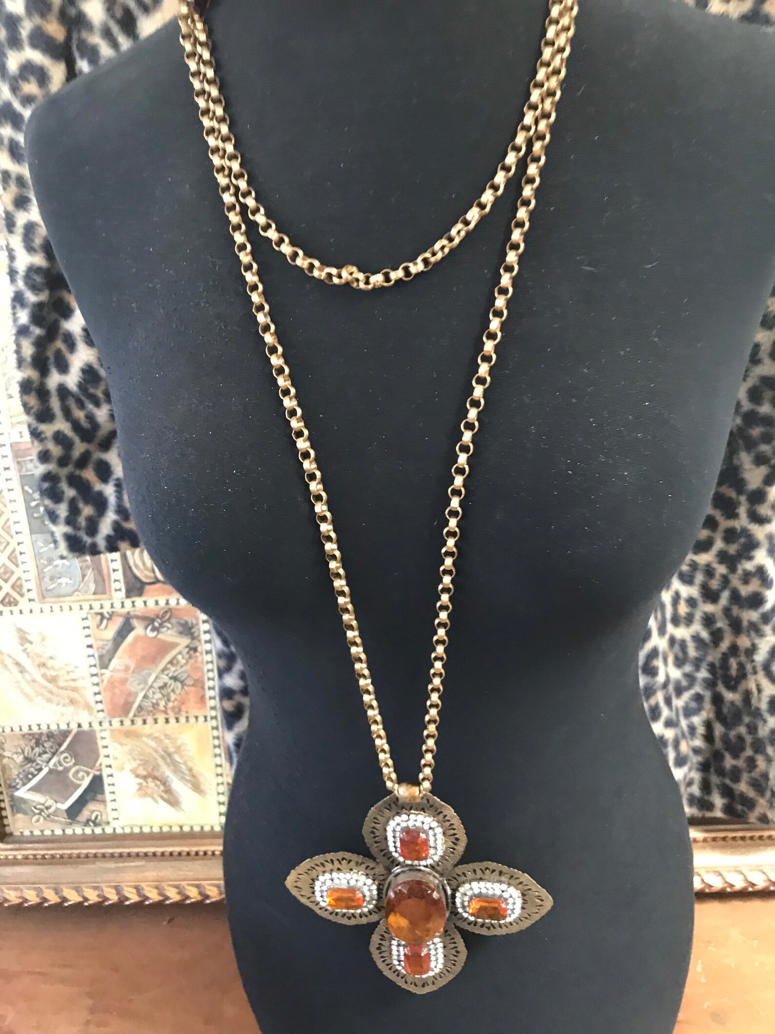 Darren Manus....nyc Designer Huge Rhinestone Glass Large Pendant Long ...