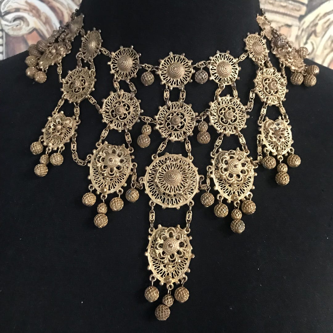 Signed INDO CRAFT Vintage Victorian Statement Bib Necklace ** Antique ...