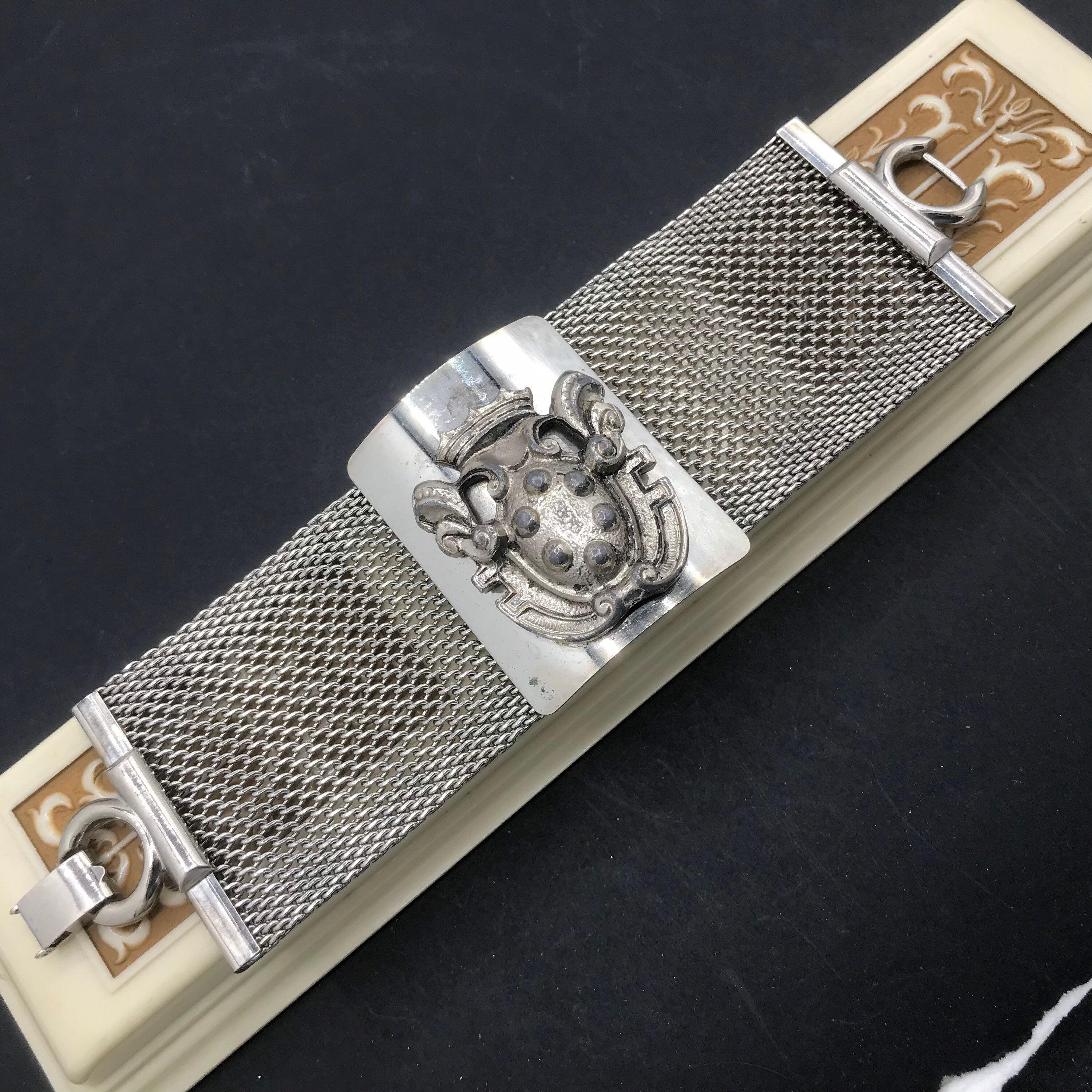 Vintage wide Crown crest heraldic shield coat of arms bracelet | Etsy