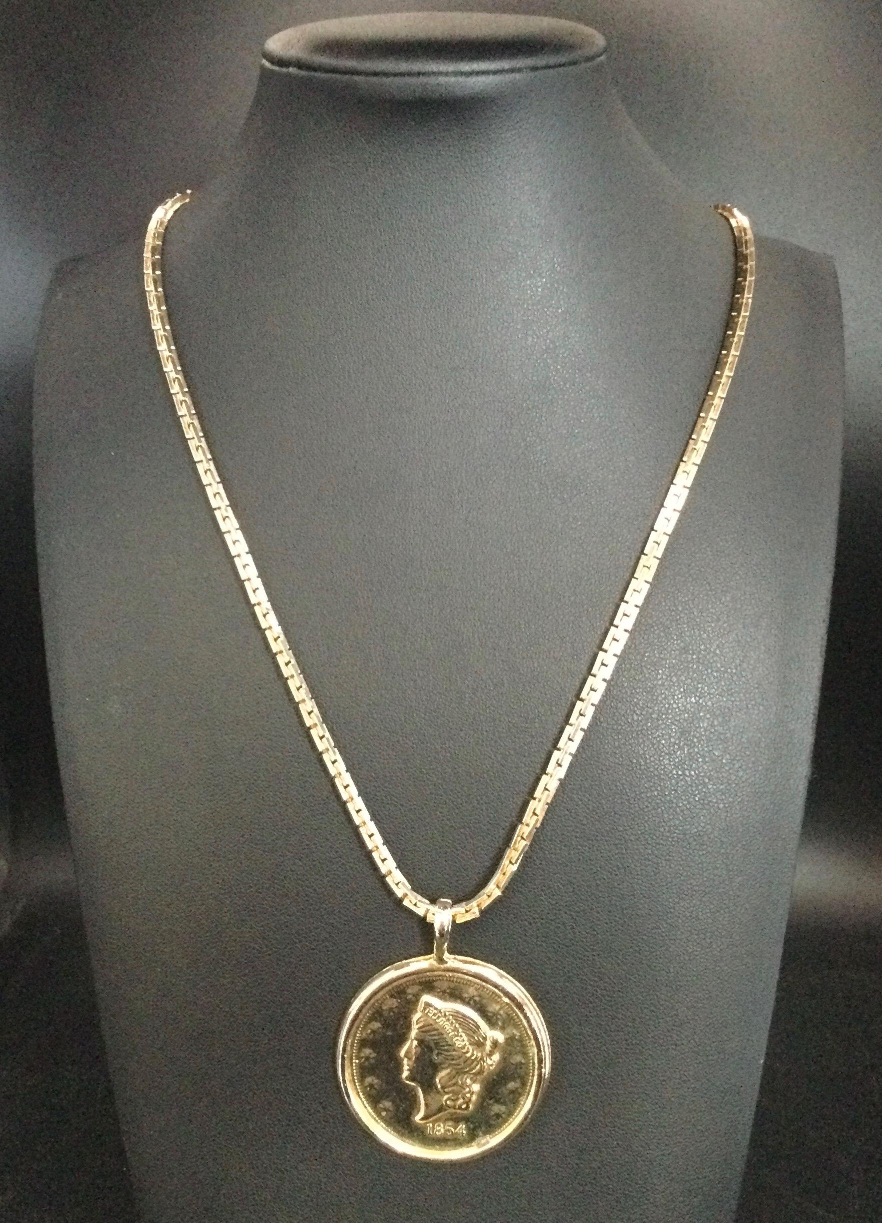 Vintage Gold Tone Chain Faux Coin Pendant Necklace, 1970's 1980's ...