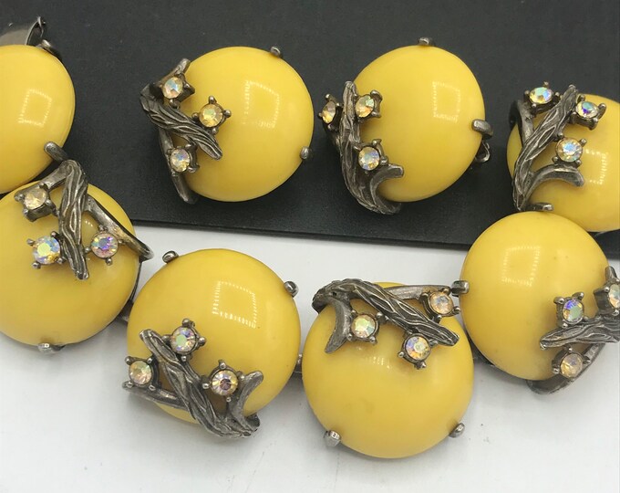 Vintage Selro Yellow Lucite & Clear Rhinestone Bracelet Earring Set ...