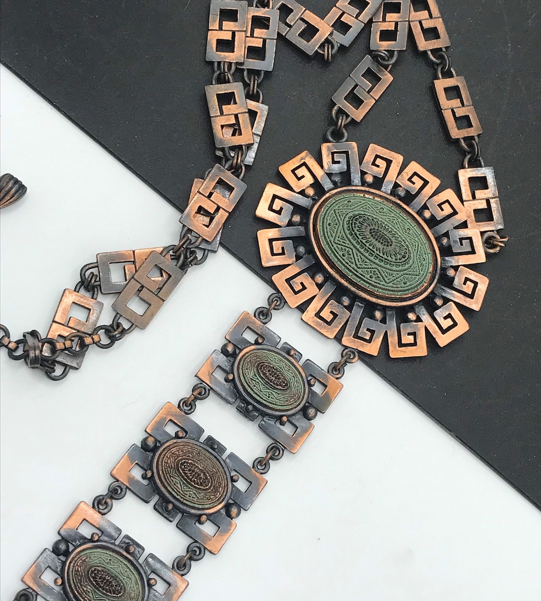 Striking Copper Statement Necklace, Vintage Large Pendant Necklace ...