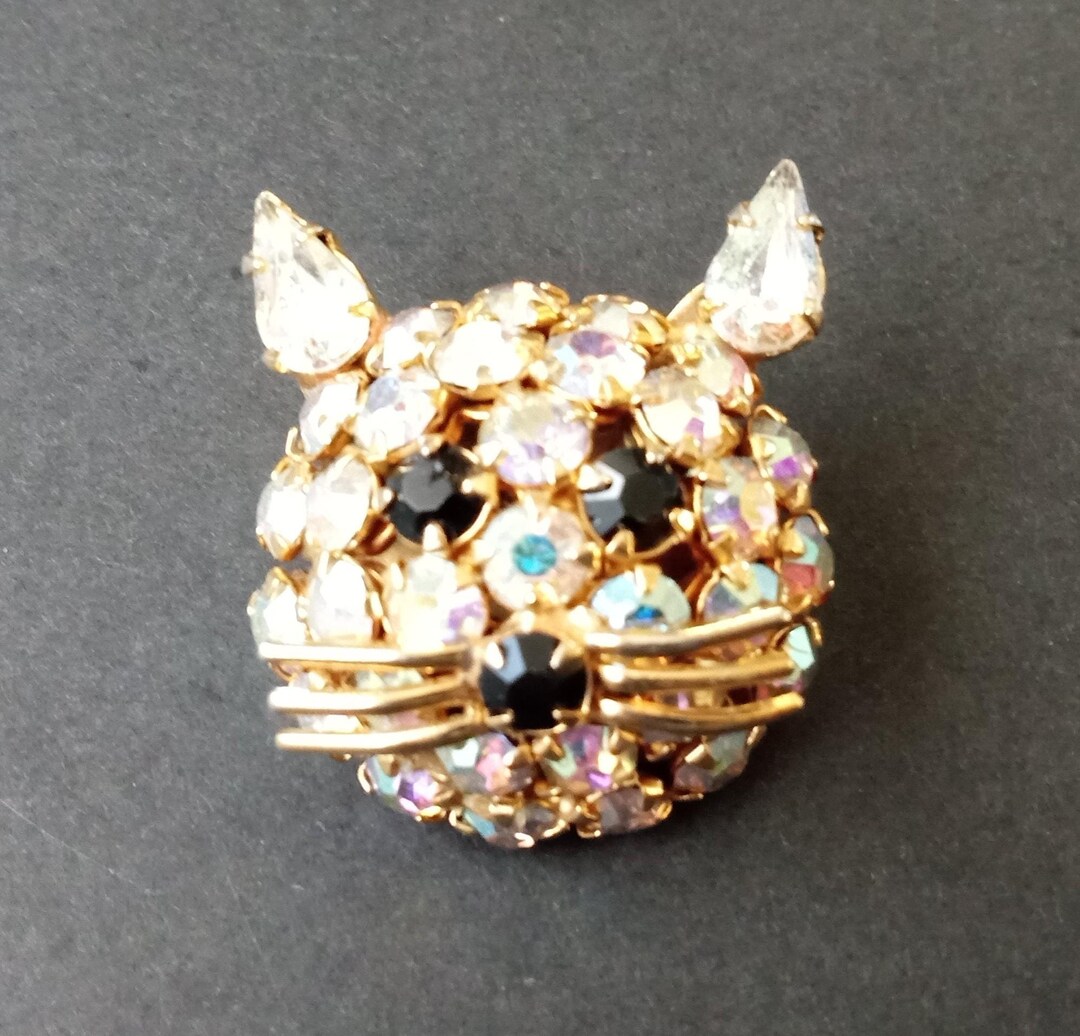 Napier Vintage Small Rhinestone Cat Brooch Pin 1970's 1980's Jewelry - Etsy
