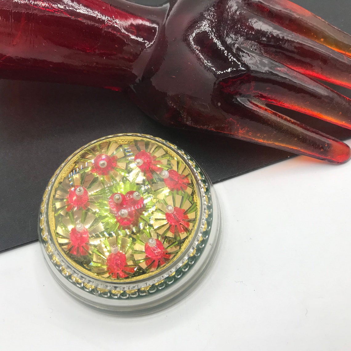 Vintage Glass Floral Paperweight - 1960s Flower Collectible - Office ...