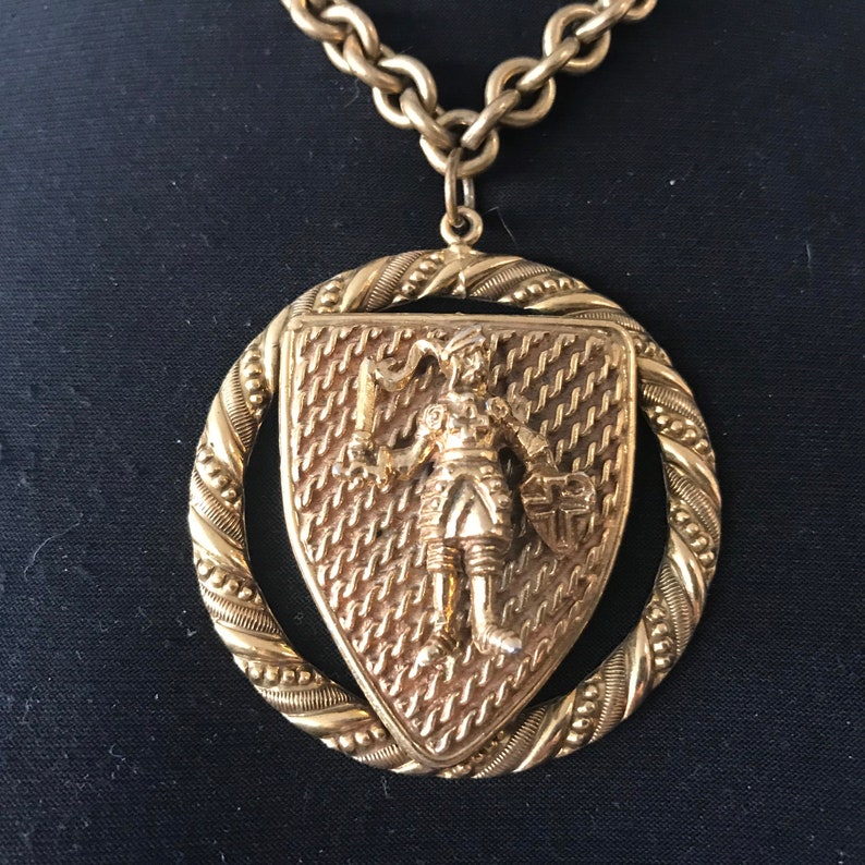 Vintage Heraldic Shield Coat of Arms Style Gold Tone Metal Pendant ...