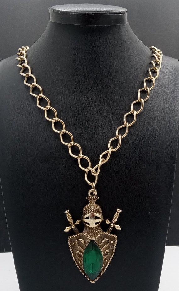 Vintage Chunky Chain Heraldic Knight Sword Shield Gre… - Gem