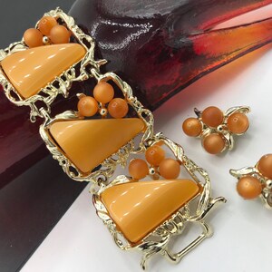 PAM Designer Signed Jewelry Set, Vintage Orange Lucite Bracelet Earring ...