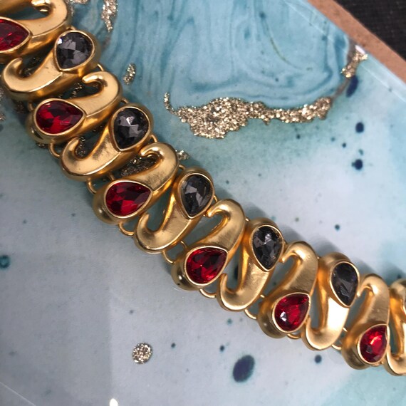 Red rhinestone bracelet, 1950s jewelry high-end stunn… - Gem