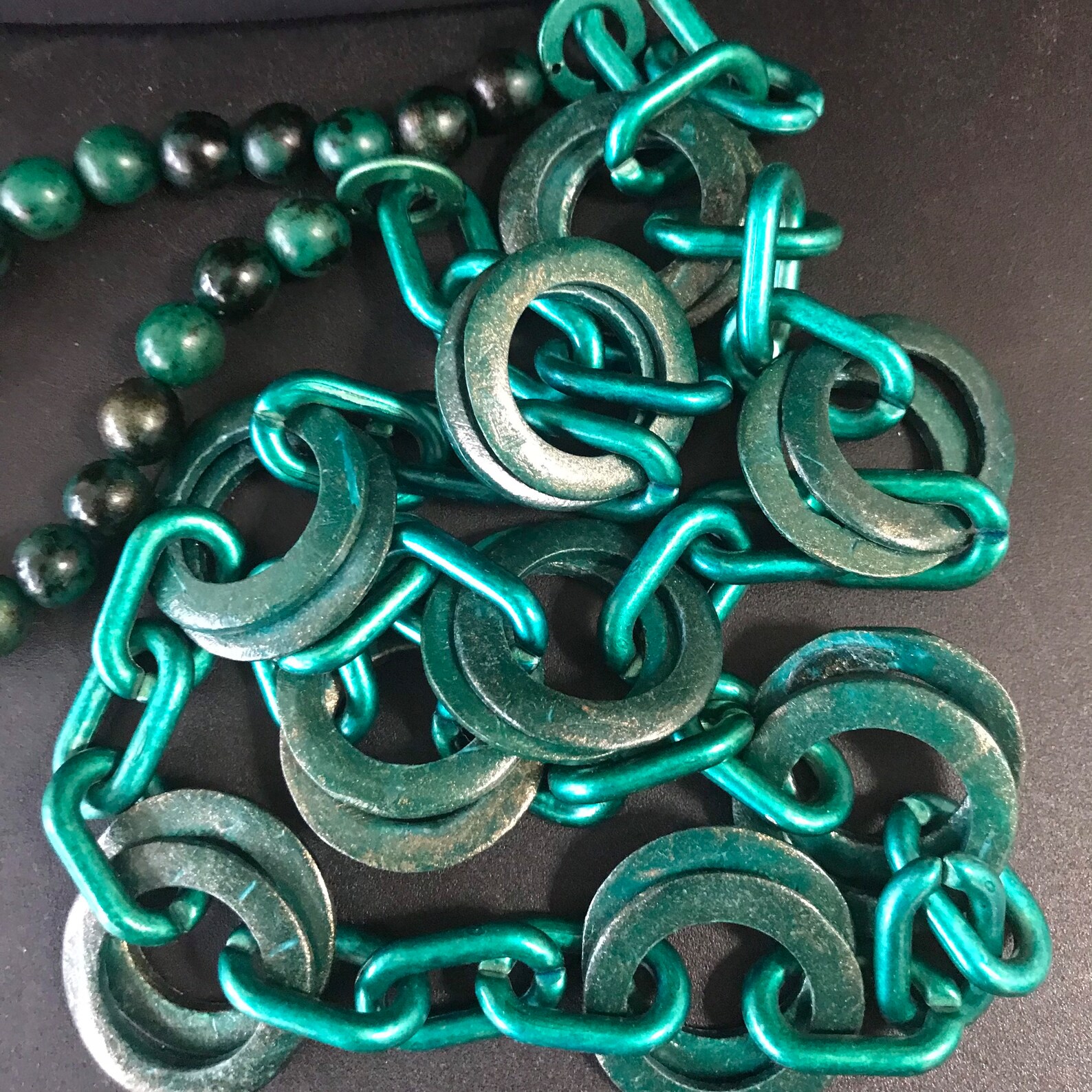 Vintage Plastic & Wooden Chain Link Necklace Aqua Teal Green - Etsy