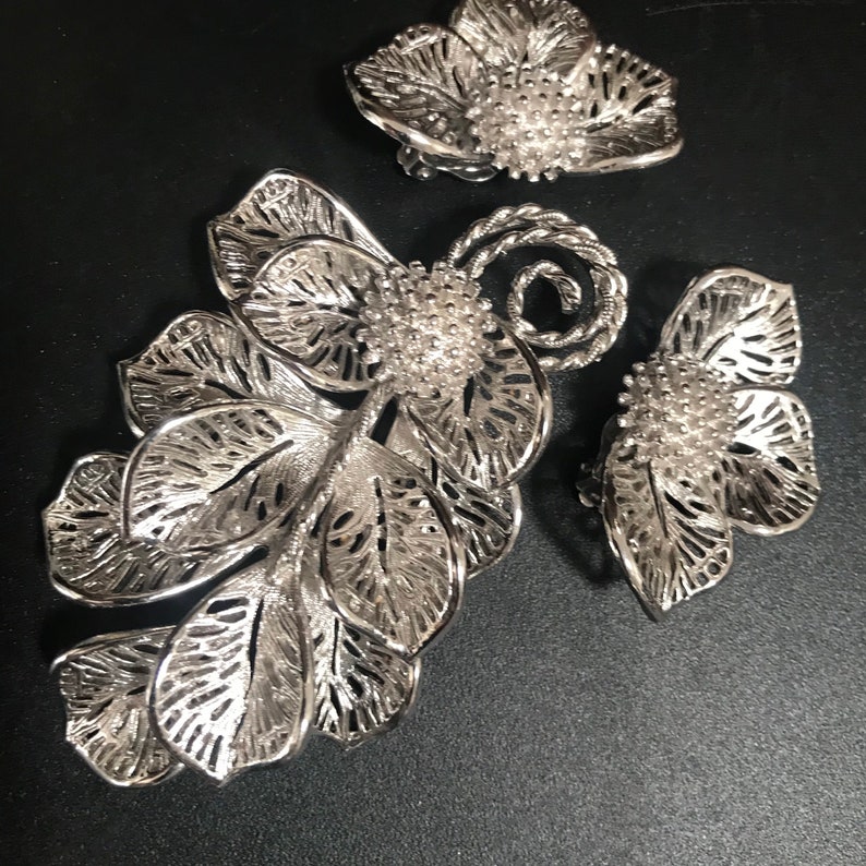 JUDY LEE Jewelry Set Vintage Floral Large Brooch Earring, Designer ...