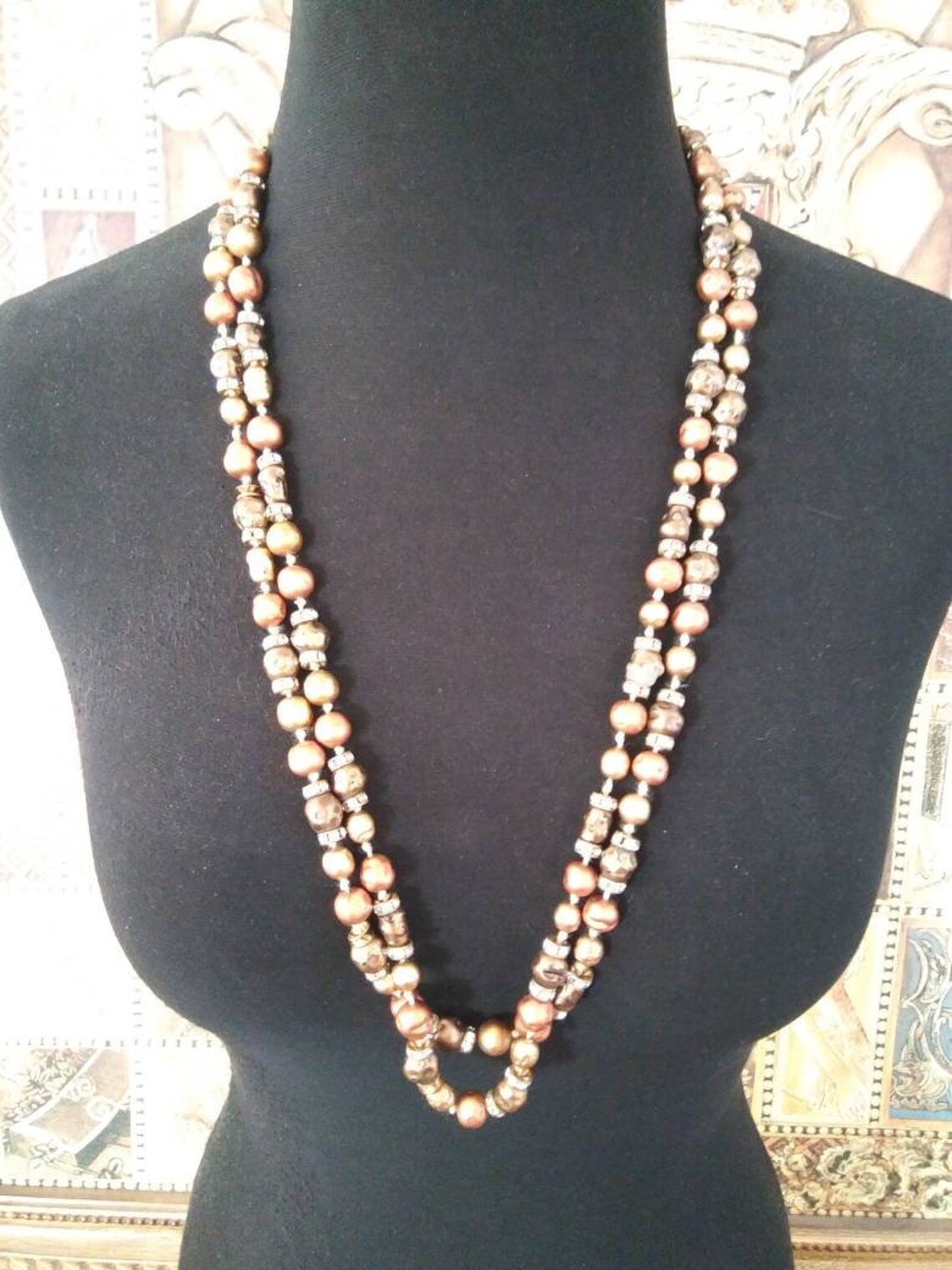 1960s long rhinestone beaded flapper length necklace vintage | Etsy