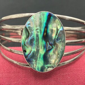 Sterling Silver Bracelet, Signed 925 Abalone Shell High-end Wide Cuff ...
