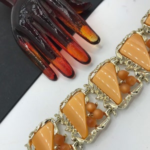 PAM Designer Signed Jewelry Set, Vintage Orange Lucite Bracelet Earring ...