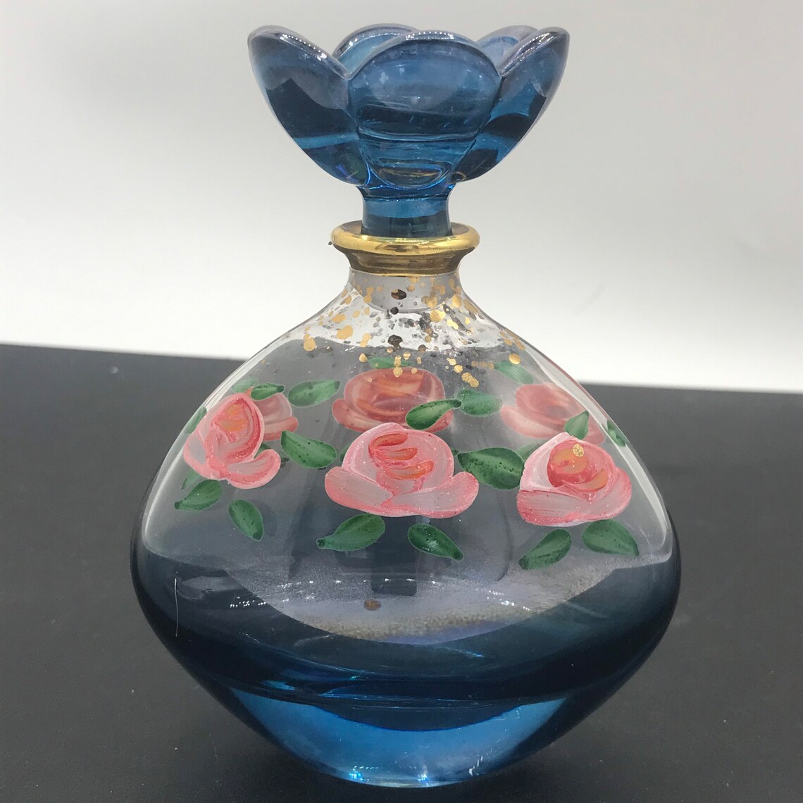 Vintage Pink Flower Perfume Bottle Aqua Glass Hand Painted - Etsy