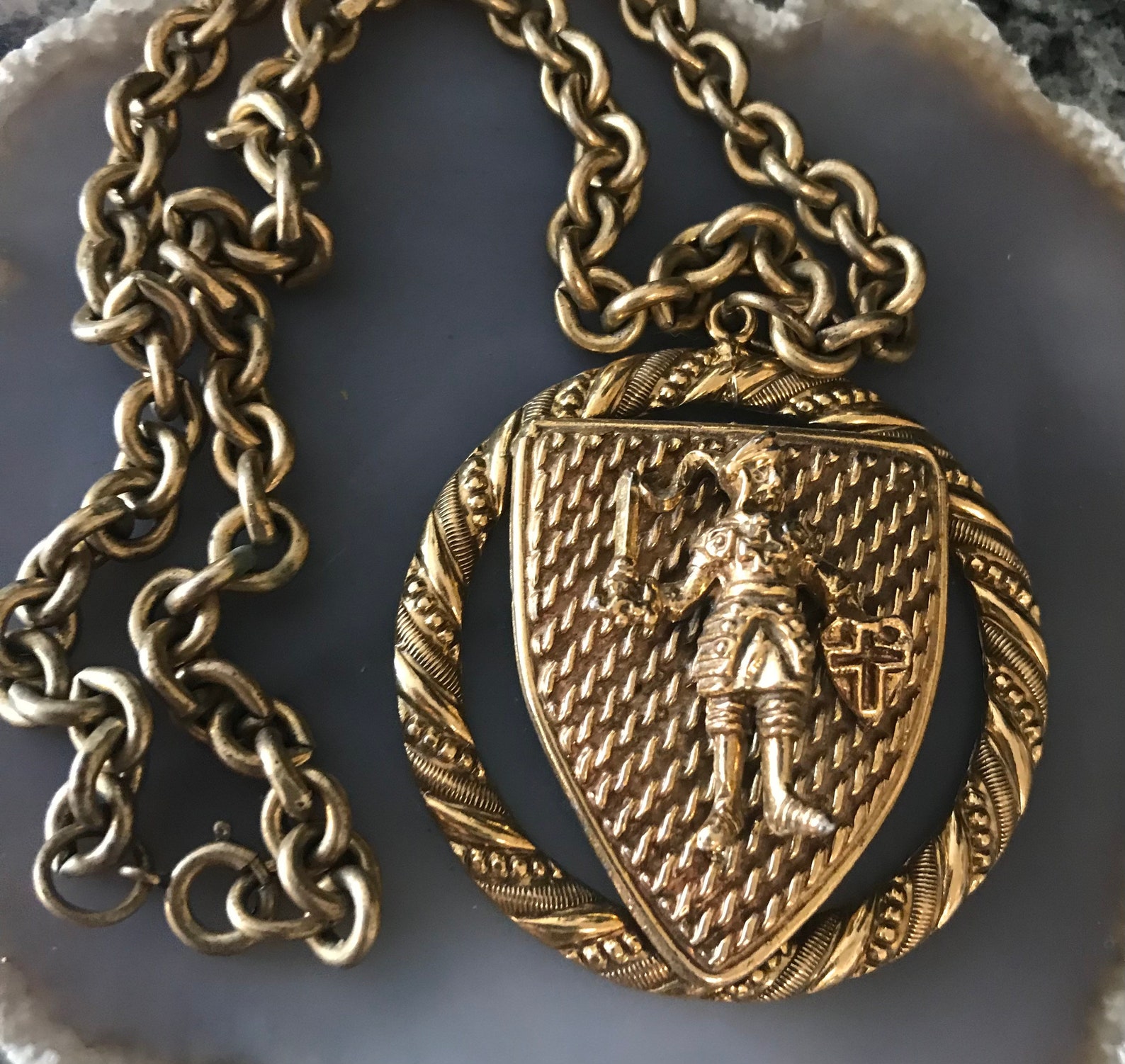 Vintage Heraldic Shield Coat of Arms Style Gold Tone Metal Pendant ...