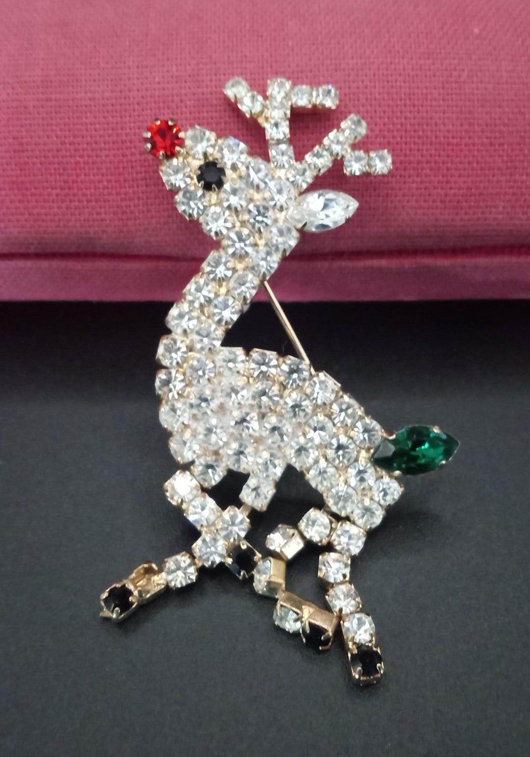 Vintage Rhinestone Christmas Reindeer Brooch Pin - Etsy