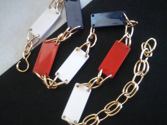 1970's Vintage Red White and Blue Gold Chunky Chain - Etsy