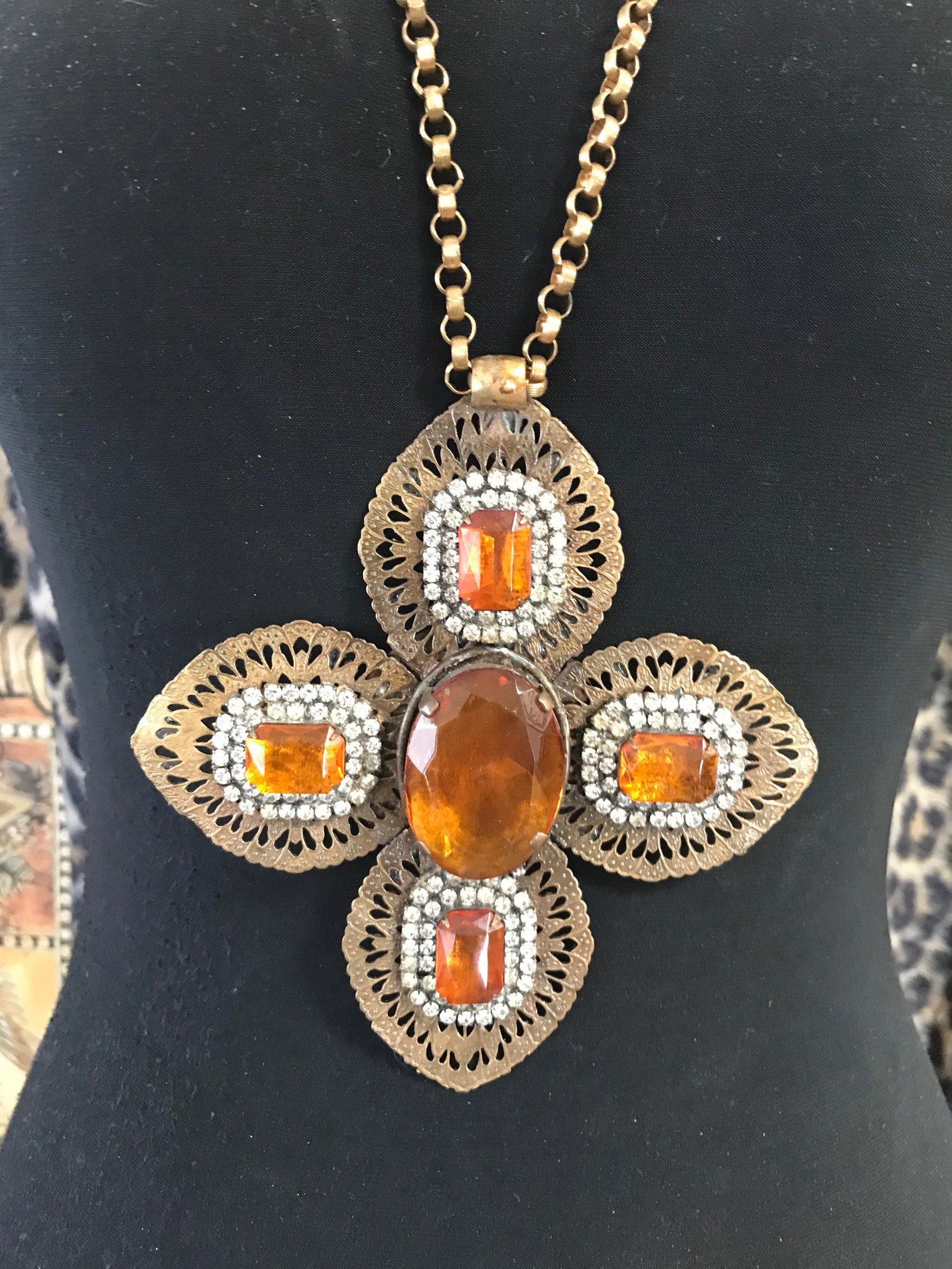 Darren Manus....nyc Designer Huge Rhinestone Glass Large Pendant Long ...