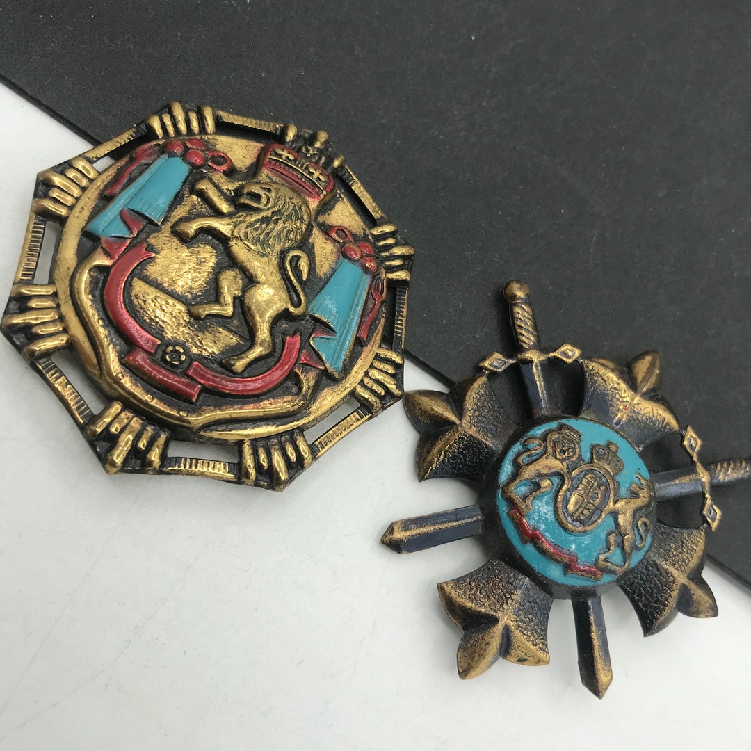 Vintage Lion Crown Heraldic Jewelry Set, Collectible High End Brooch ...
