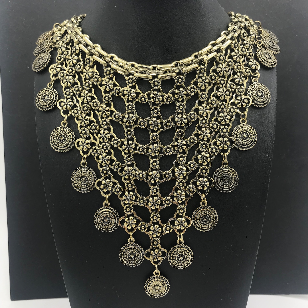 Vintage Statement Bib Necklace, Gold Heavy Well Made Runway Couture ...