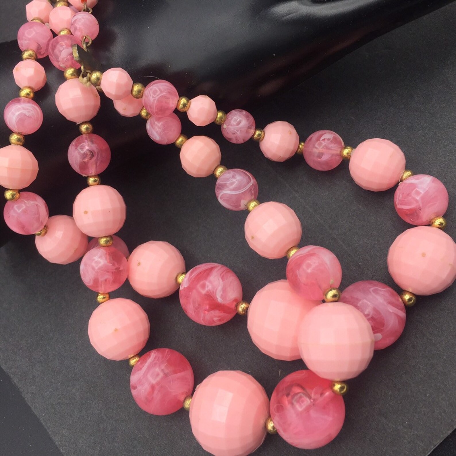 Pretty Pink Lucite Beaded Two Strand 1950s 1960s | Etsy