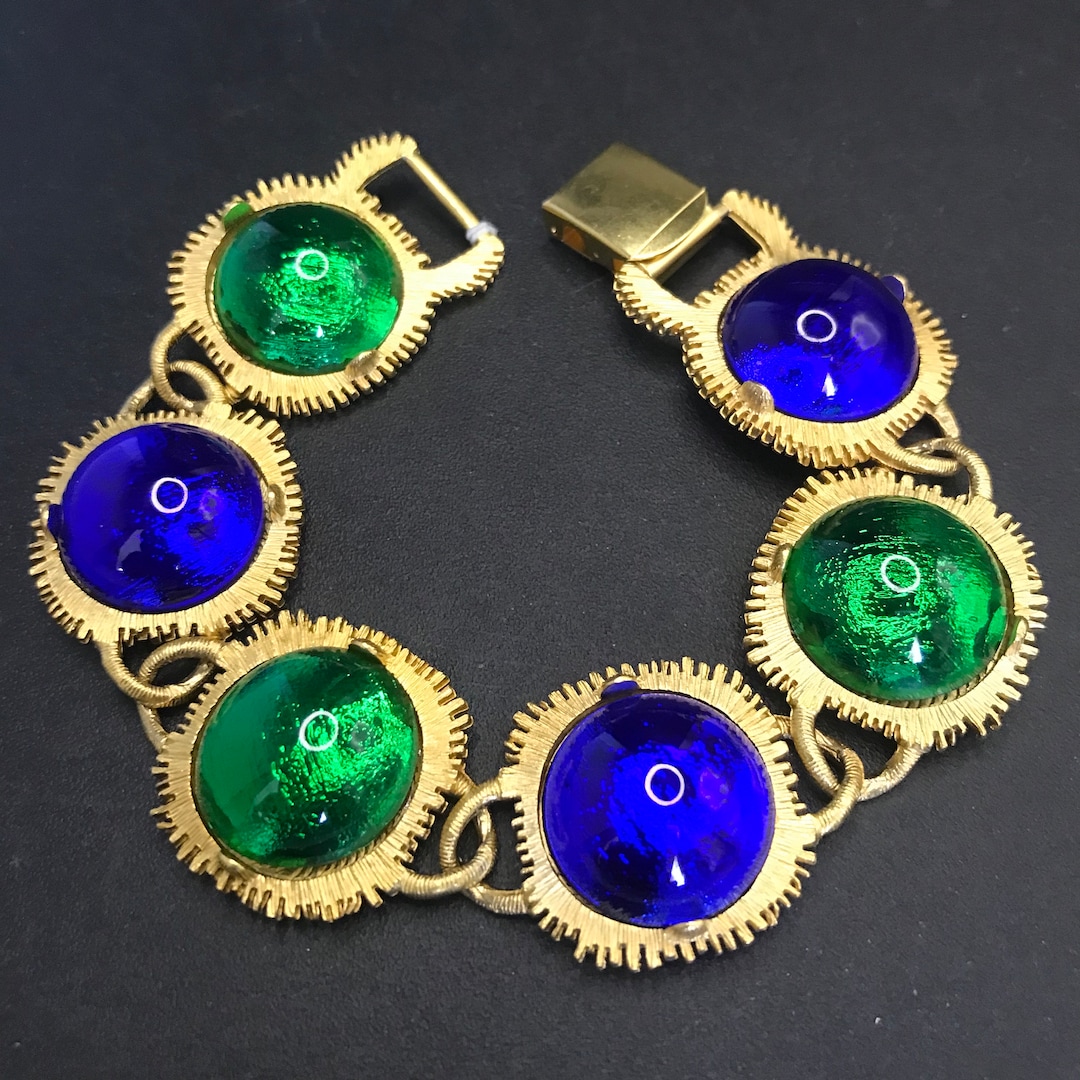 Fun Colorful Bracelet, Chunky Wide Playful Bauble Jewelry, Green Blue ...