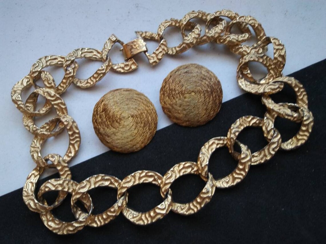 Chunky Chain Link Necklace and Clip on Earring Married Set - Etsy