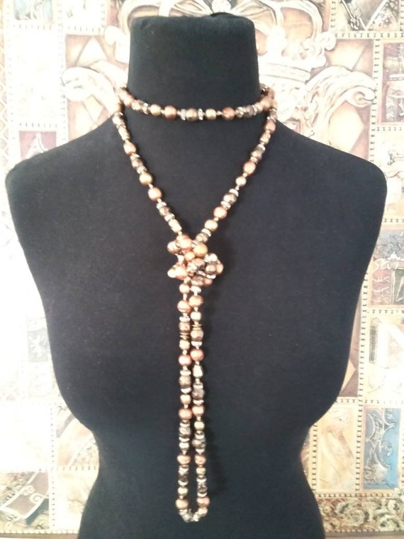 1960s long rhinestone beaded flapper length necklace,… - Gem