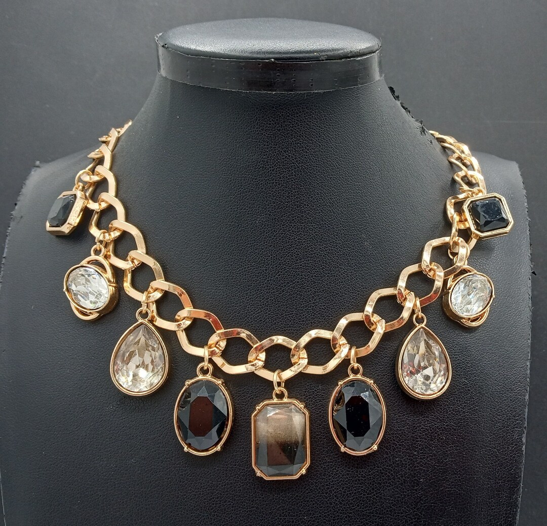 Vintage Glass Rhinestone Charm Necklace - Etsy