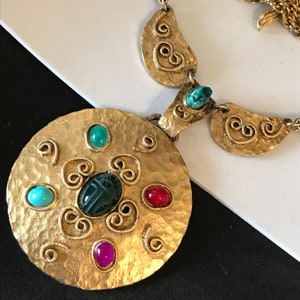 Designer Signed Julio Marsella Etruscan Long Chain Necklace & Large ...