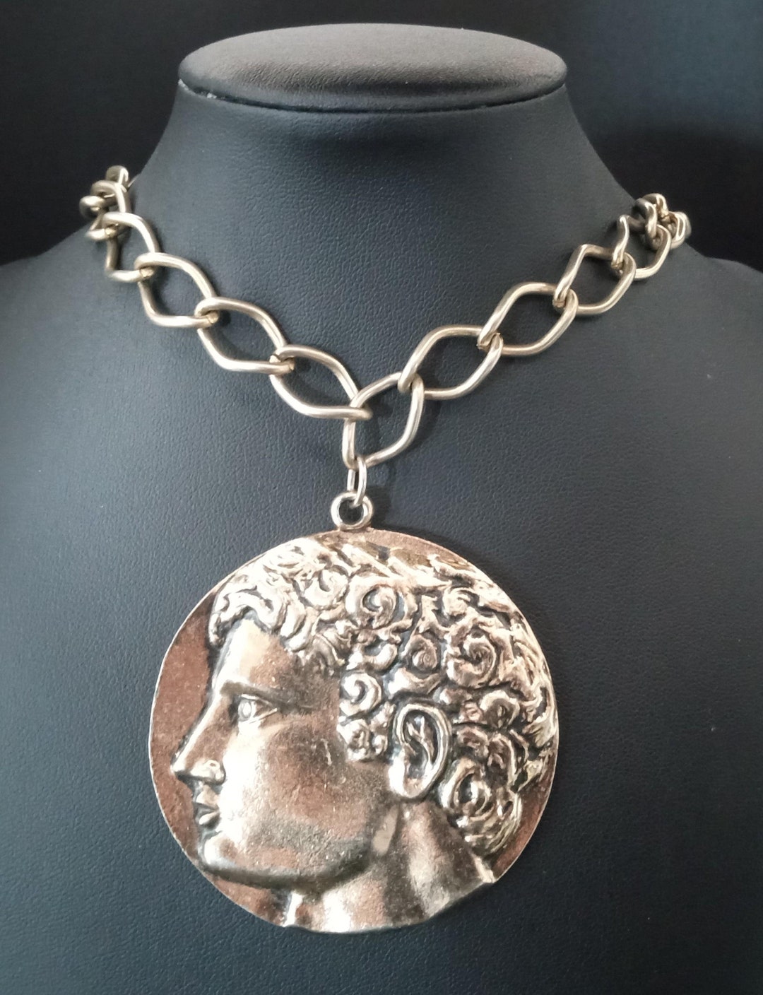 Swank Vintage Signed Long Large Coin Pendant Necklace 1960's 1970's ...