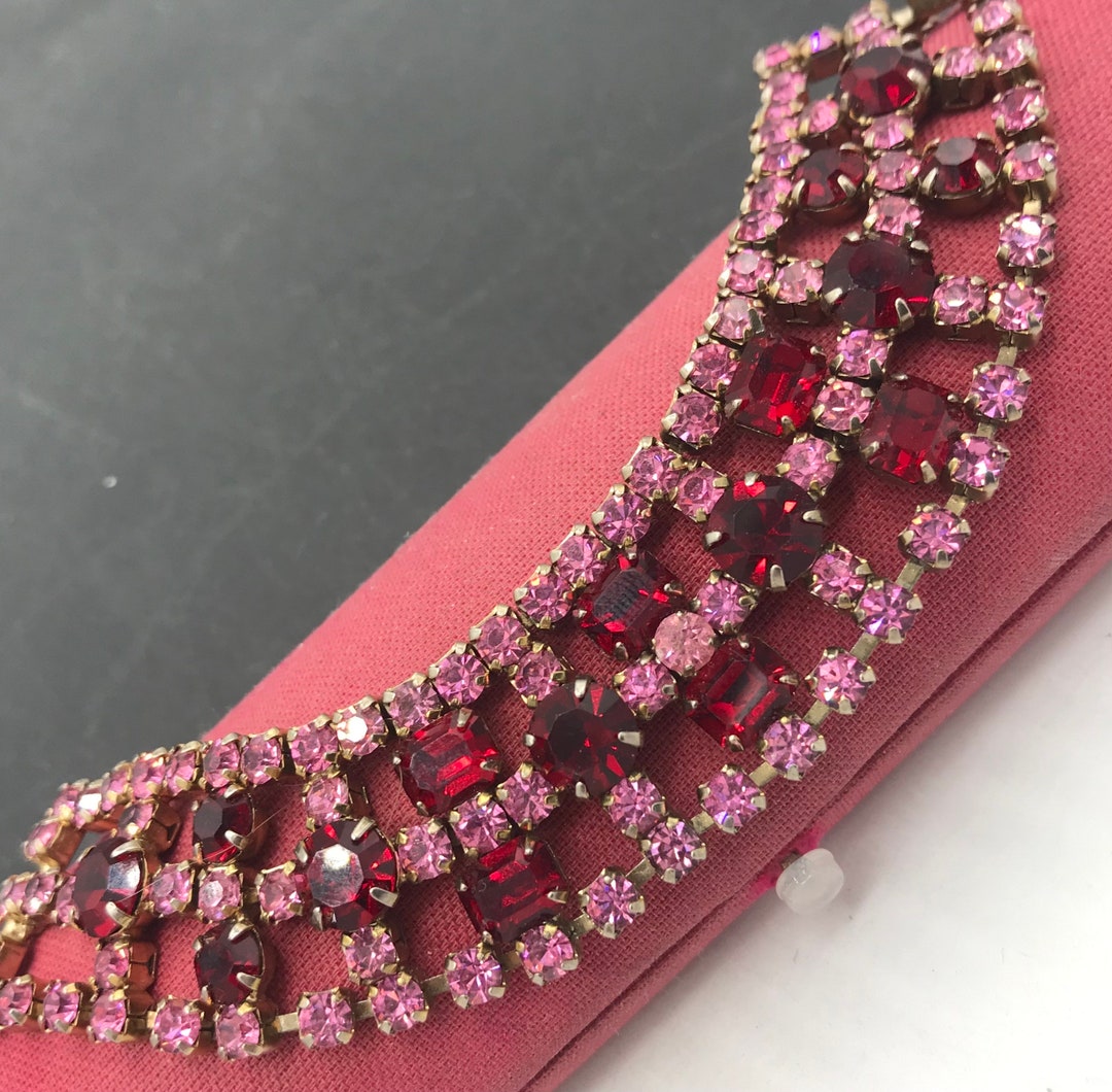 Vintage 1960's Bracelet, Retro Rhinestone Chunky Wide Bracelet, Old ...